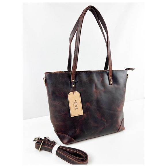 S-Zone | Bags | Szone Thick Leather Tote Bag W Crossbody Strap Travel ...